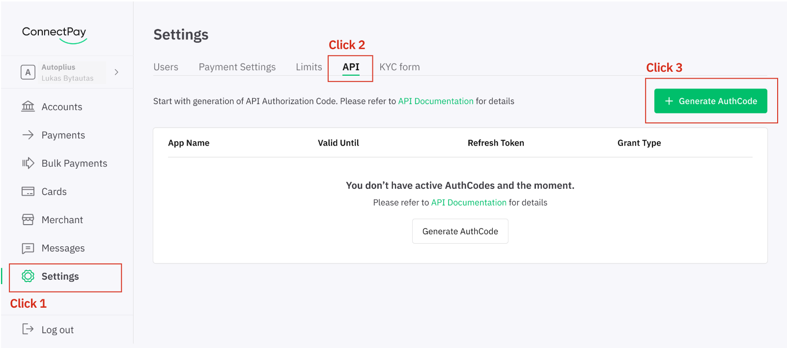 Generate authCode via Online Banking Portal - ConnectPay